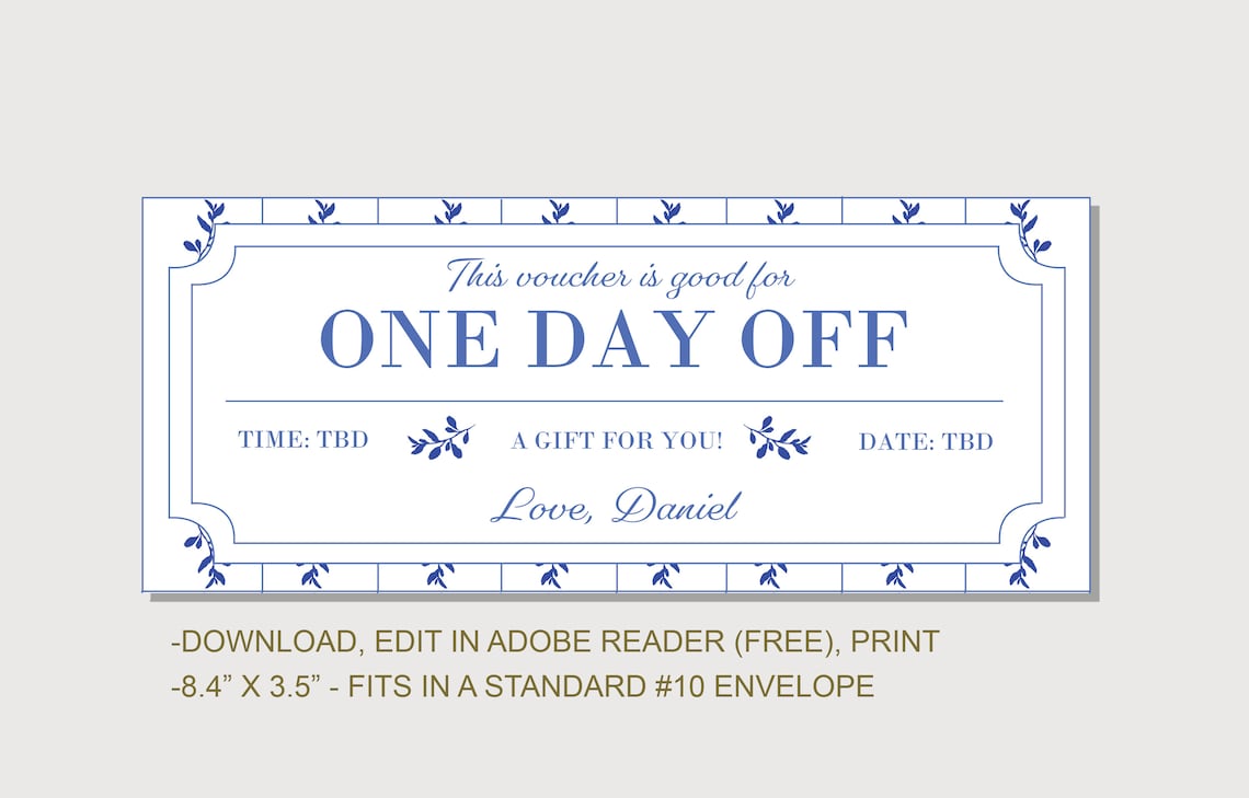 Day off Coupon Voucher INSTANT DOWNLOAD EDITABLE Text - Etsy