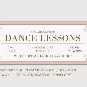 Dance Lessons Coupon Voucher - INSTANT DOWNLOAD - EDITABLE Text ...
