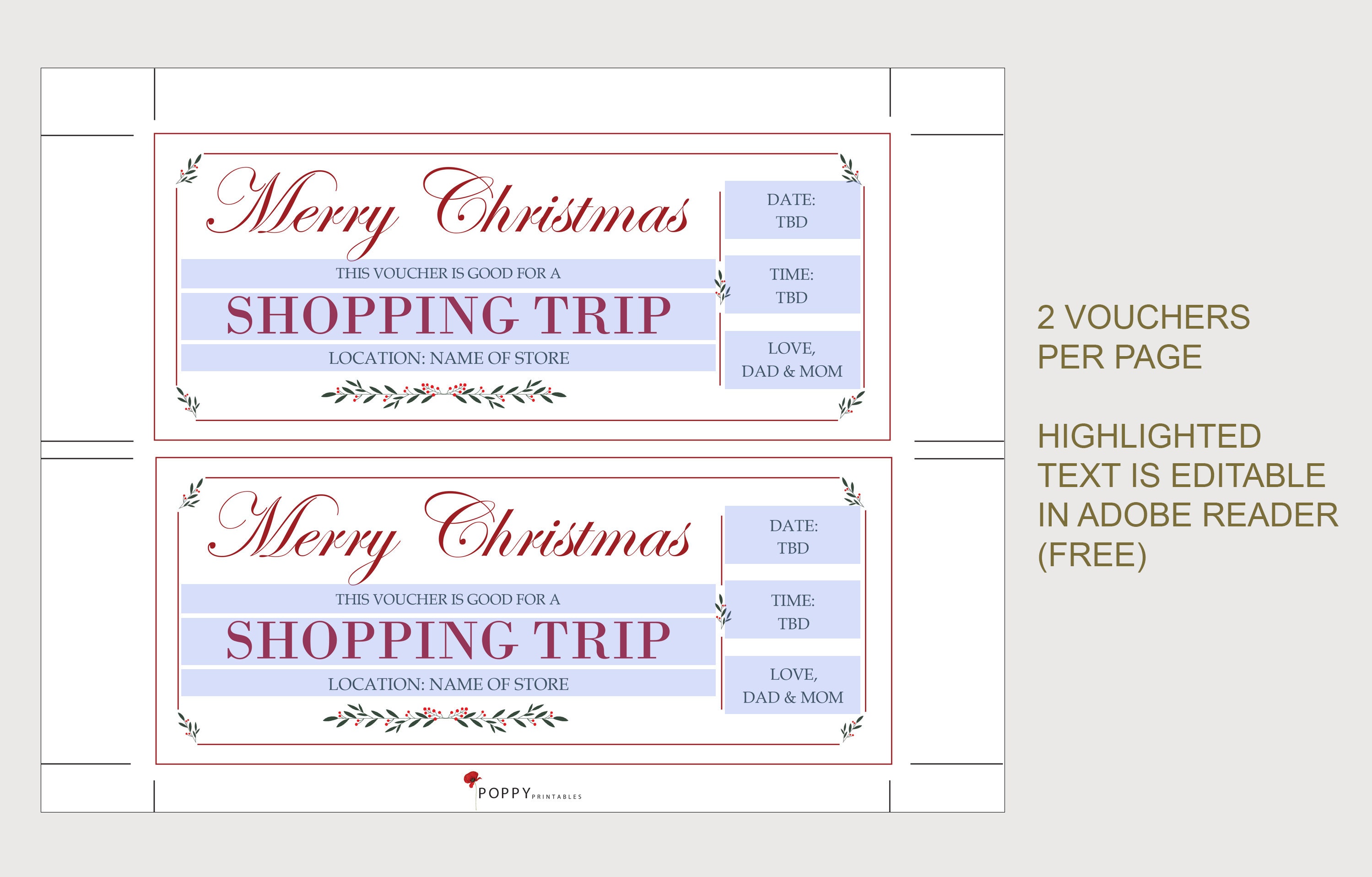Christmas Shopping Spree Coupon Certificate - INSTANT DOWNLOAD ...
