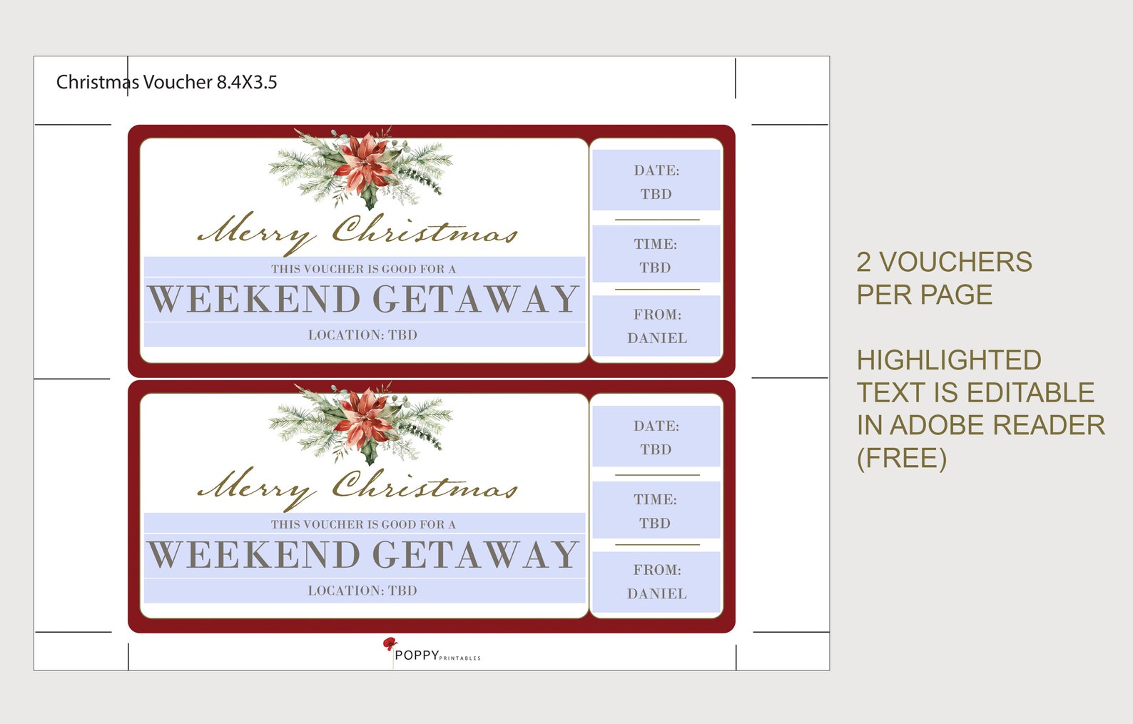 Christmas Weekend Getaway Certificate Coupon - INSTANT DOWNLOAD ...