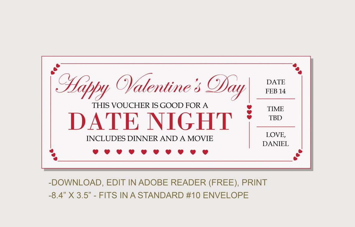 Valentine's Day Date Night Gift Voucher - INSTANT DOWNLOAD - EDITABLE ...