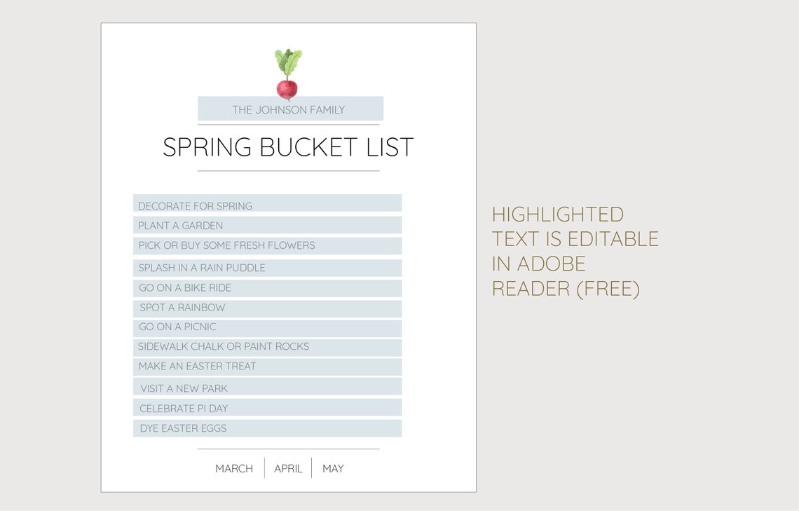 EDITABLE Spring Bucket List Printable INSTANT DOWNLOAD You - Etsy