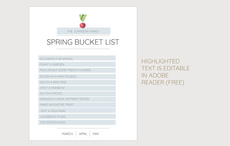 EDITABLE Spring Bucket List Printable INSTANT DOWNLOAD You - Etsy