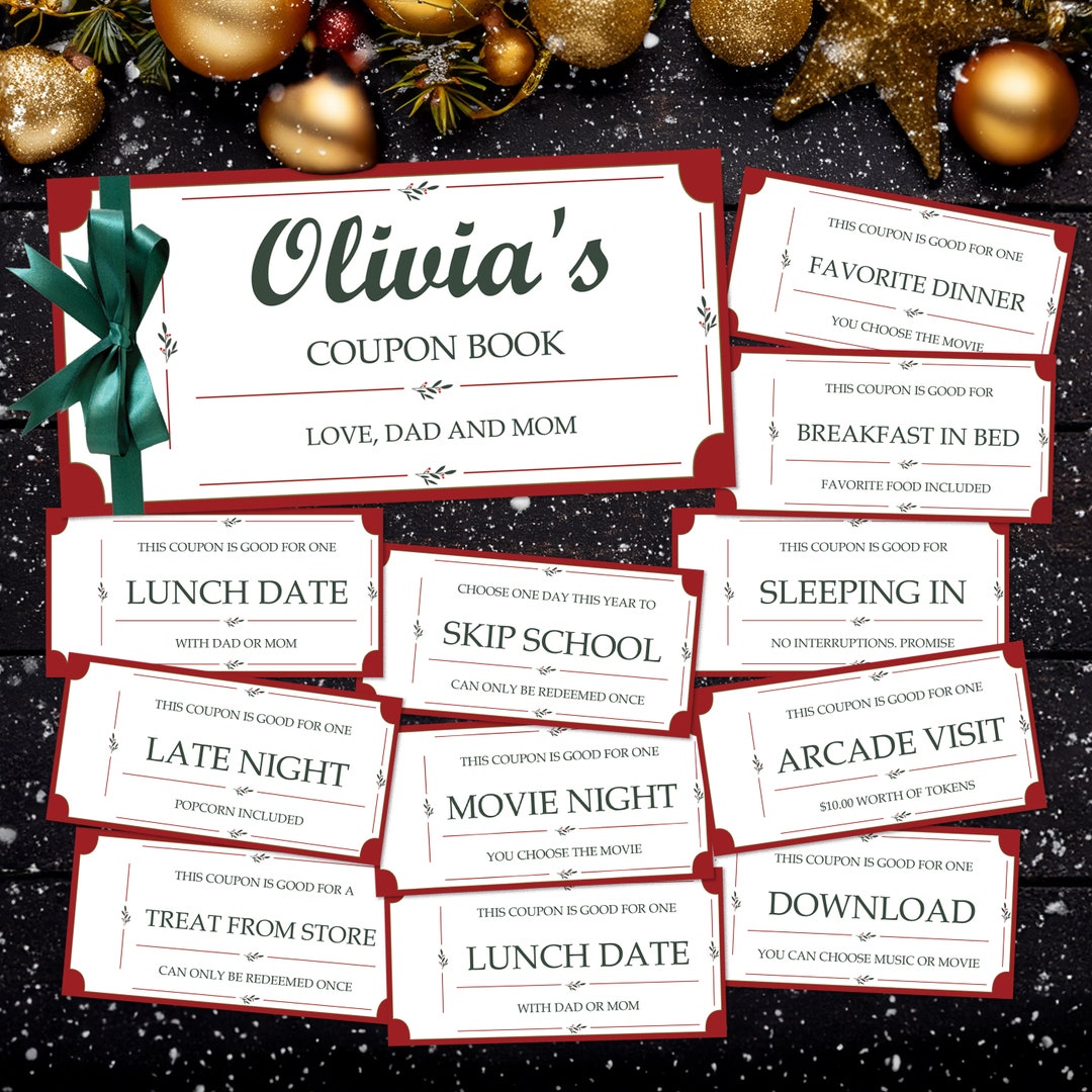 Christmas Coupon Book - INSTANT DOWNLOAD - EDITABLE Text - Stocking ...