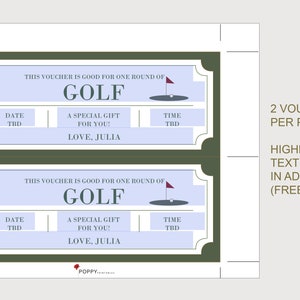 Golf Gift Certificate Coupon - INSTANT DOWNLOAD - EDITABLE Text ...
