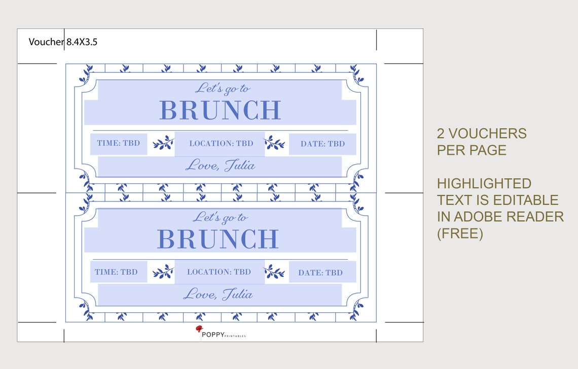 Brunch Coupon Voucher INSTANT DOWNLOAD EDITABLE Text - Etsy