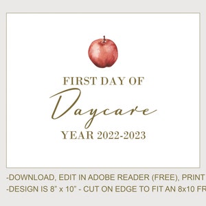 Editable First Day of Daycare Sign Printable - INSTANT DOWNLOAD - Back ...