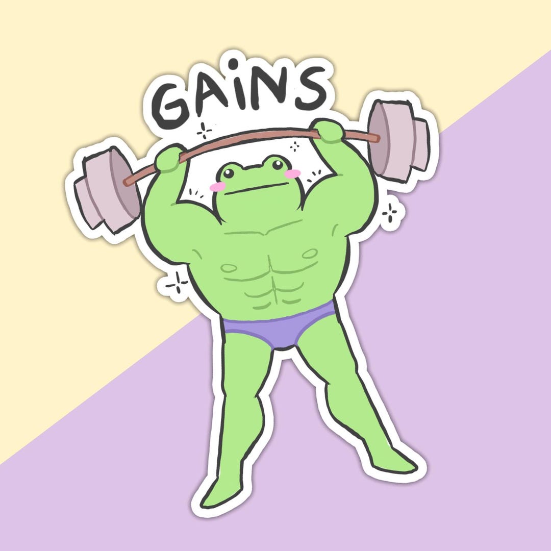 STICKER | Frog Lifting Weights - Etsy