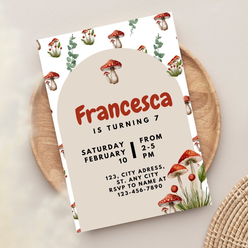 Editable Mushroom Birthday Invitation Template, Mushrooms, Printable ...