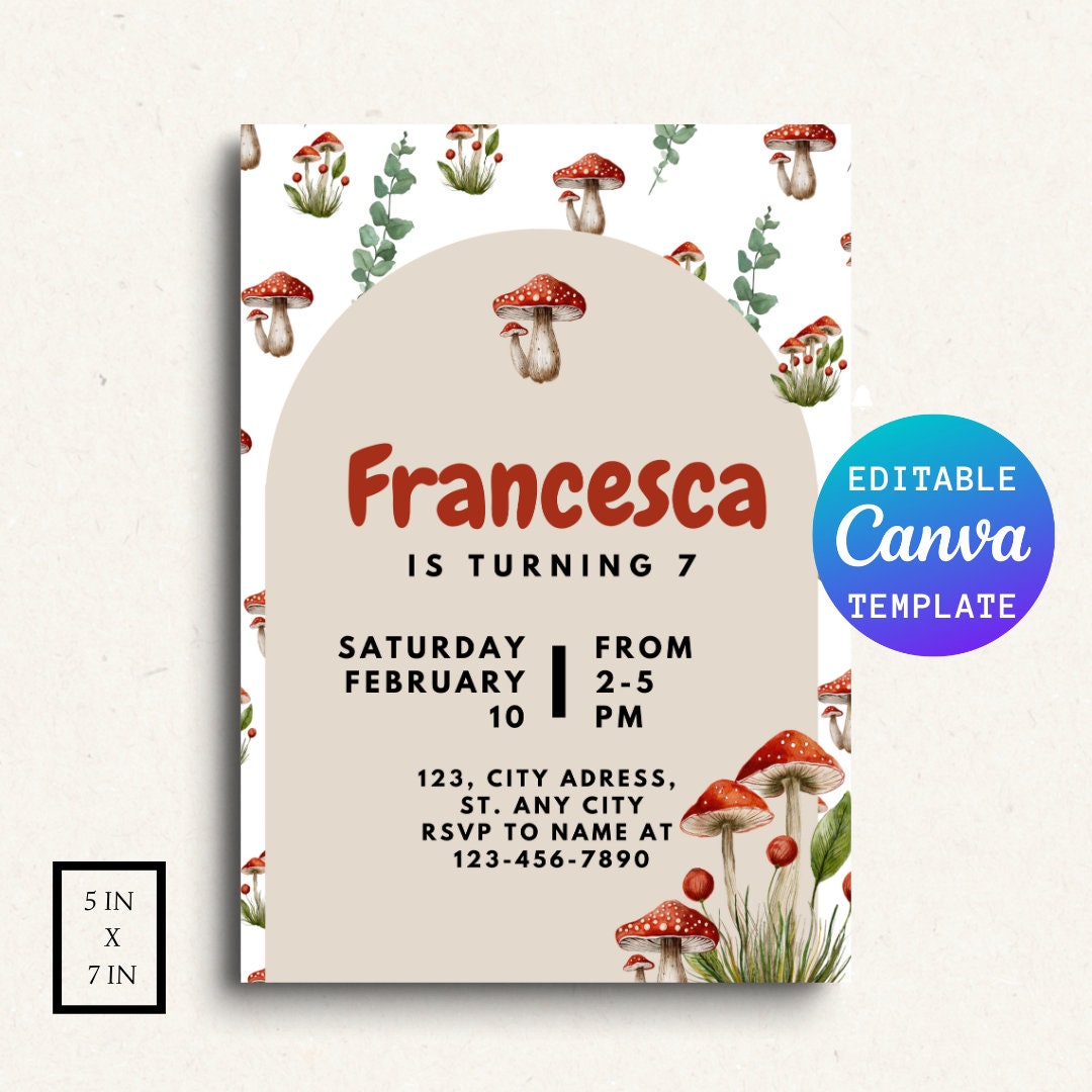 Editable Mushroom Birthday Invitation Template, Mushrooms, Printable ...
