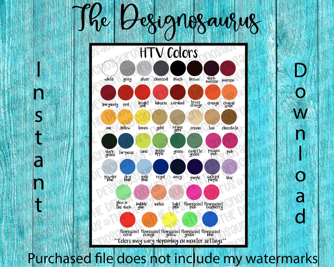 HTV Colors Htv Color Chart Siser Standard Heat Transfer - Etsy