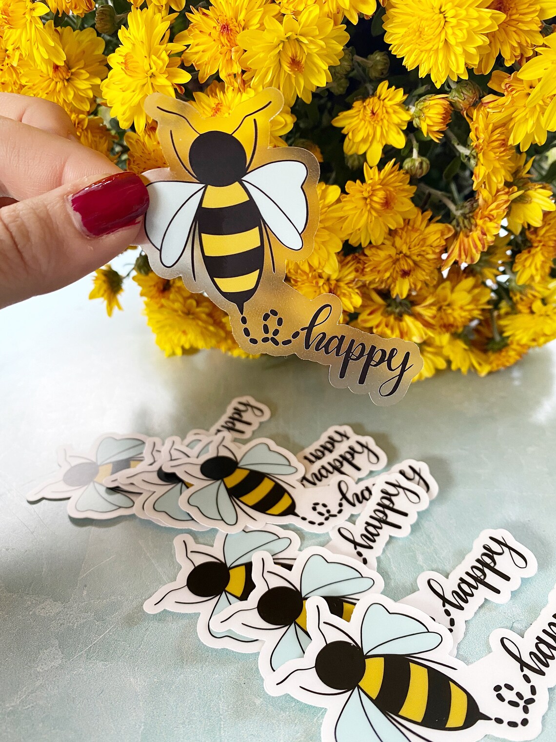 Bee Happy Clear Waterproof Sticker VSCO Waterbottle Laptop - Etsy