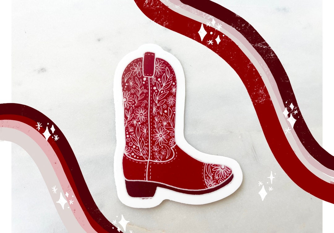 Red Floral Cowboy Boot Sticker - Etsy