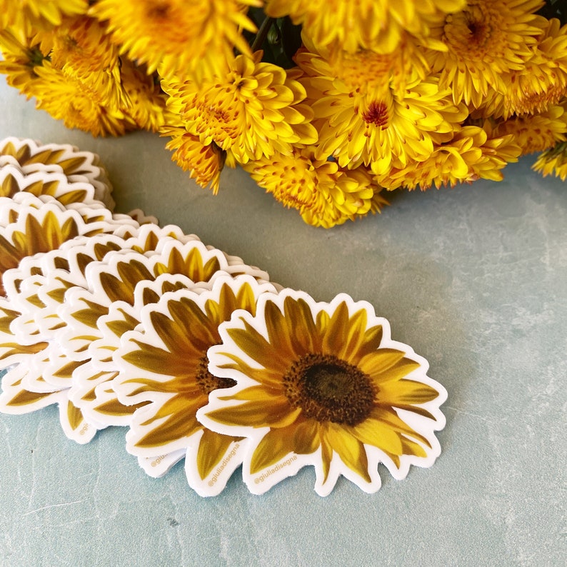Sunflower Yellow Realistic Waterproof Sticker - Etsy