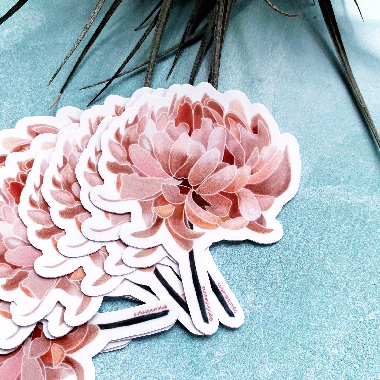 Pink Peony Design White Outline Waterproof Sticker - Etsy