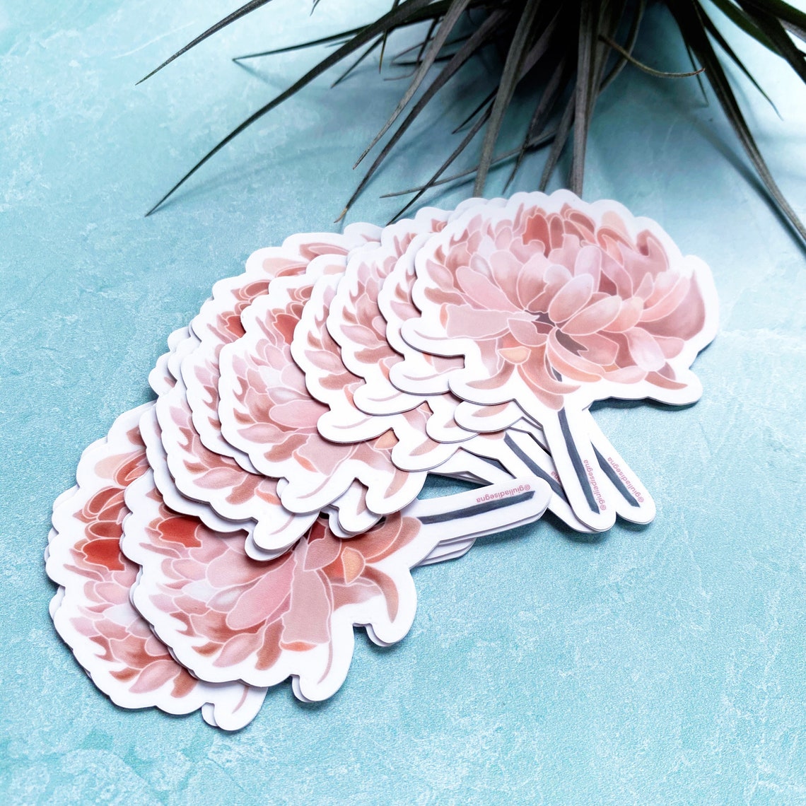 Pink Peony Design White Outline Waterproof Sticker - Etsy