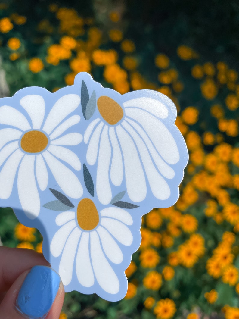 Matte Daisy on Periwinkle Vinyl Sticker Waterproof - Etsy