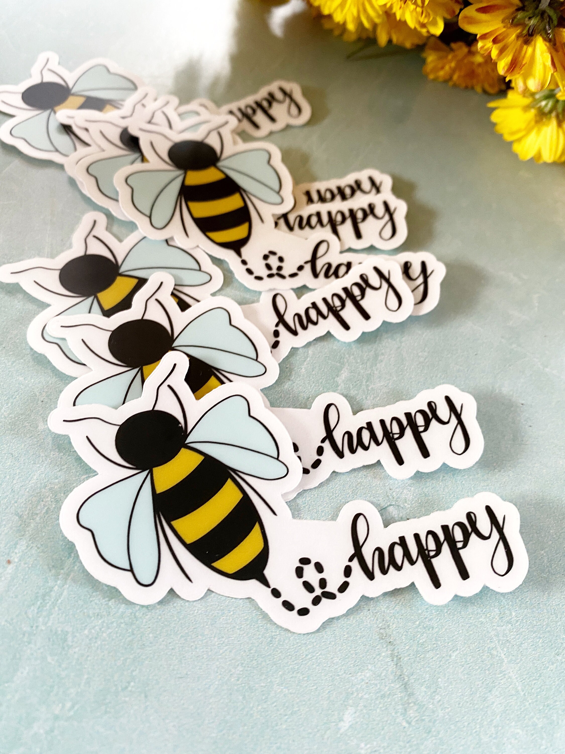 Bee Happy Clear Waterproof Sticker VSCO Waterbottle Laptop - Etsy