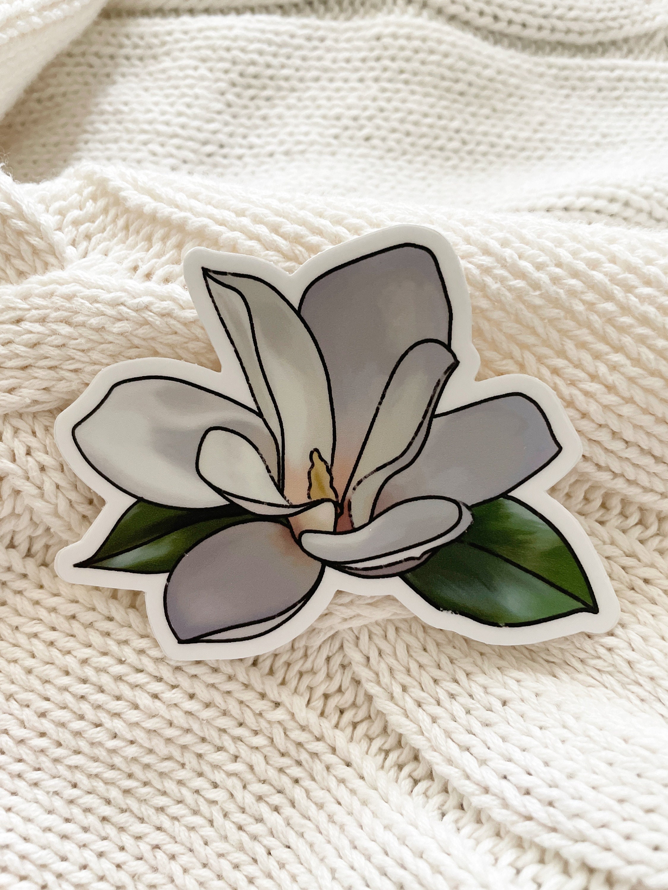 Magnolia Vinyl Sticker White Outline Waterproof Realistic - Etsy
