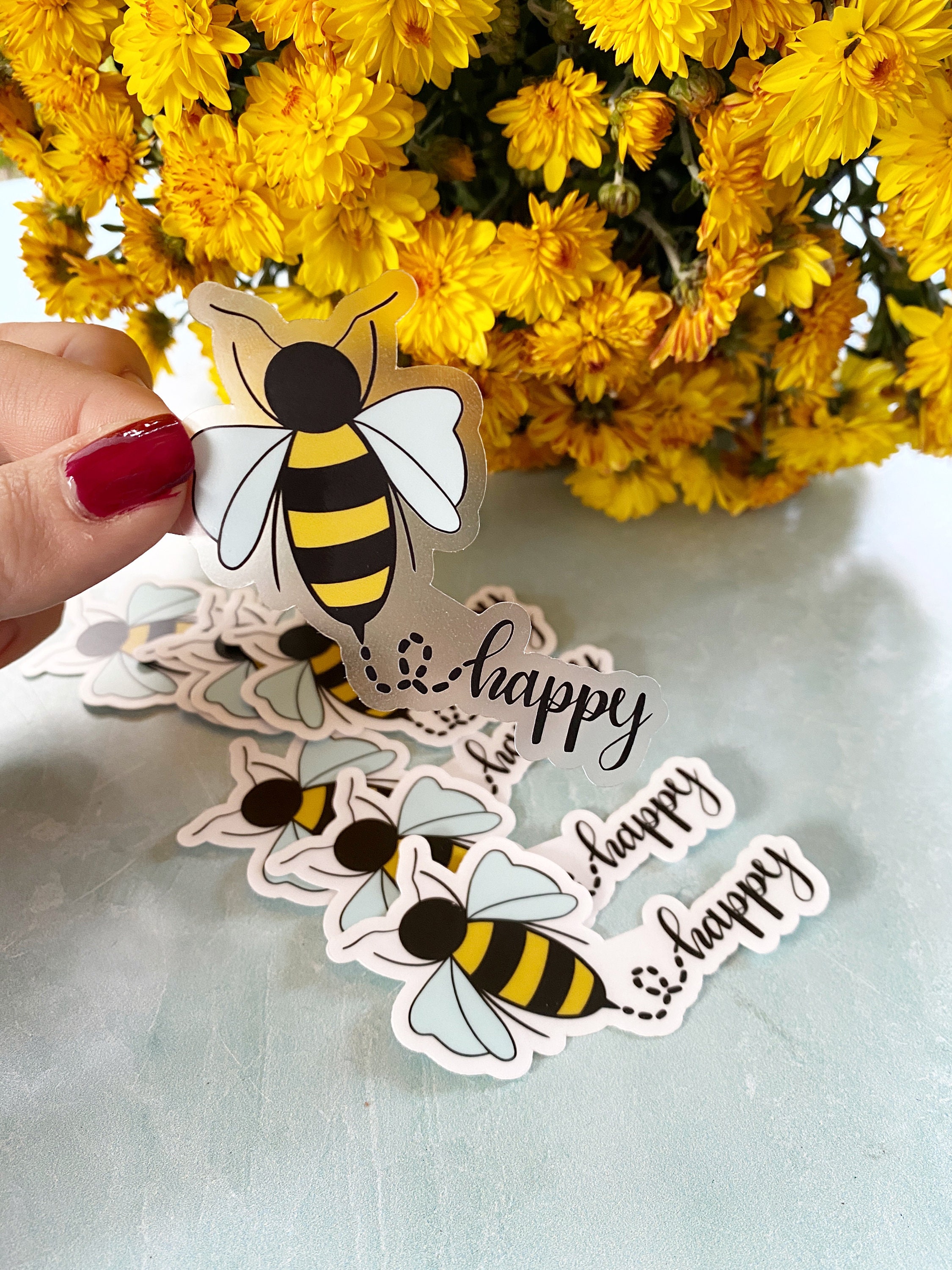 Bee Happy Clear Waterproof Sticker VSCO Waterbottle Laptop - Etsy