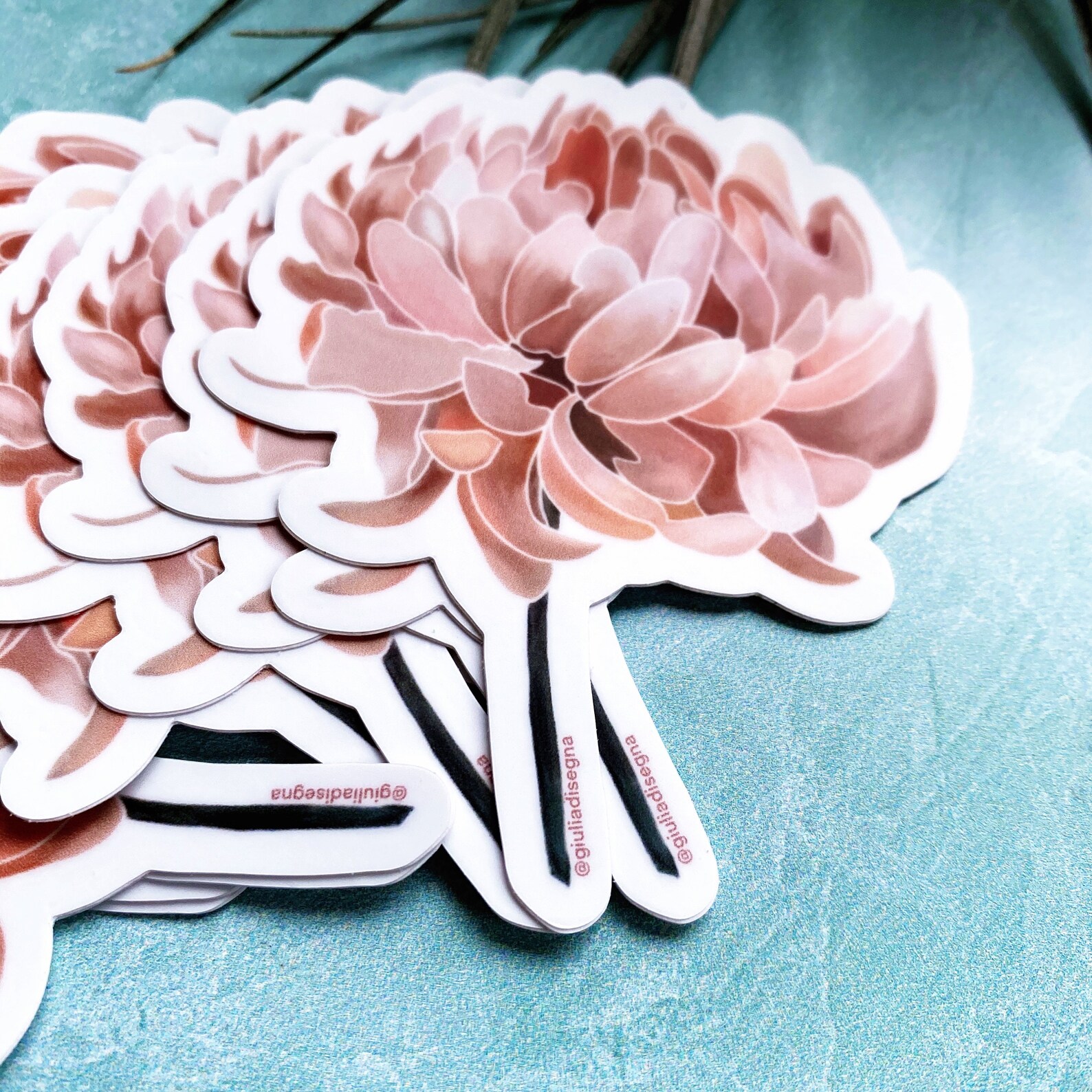 Pink Peony Design White Outline Waterproof Sticker - Etsy