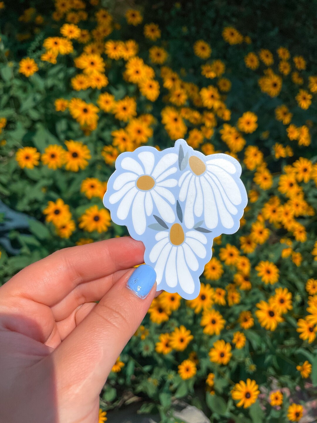 Matte Daisy on Periwinkle Vinyl Sticker Waterproof - Etsy