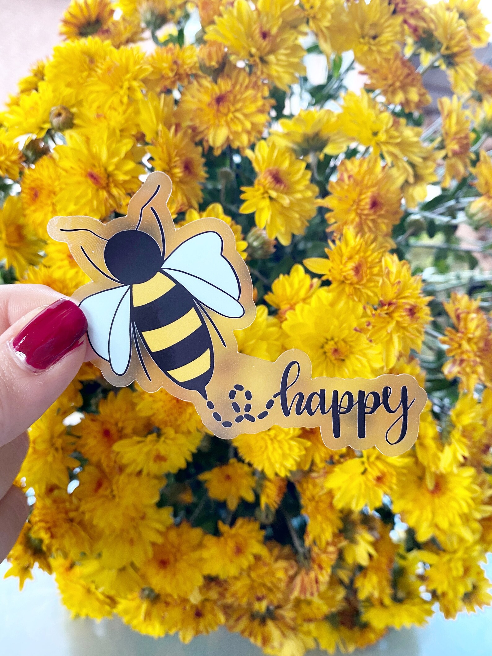 Bee Happy Clear Waterproof Sticker VSCO Waterbottle Laptop - Etsy