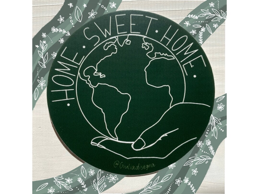 Home Sweet Home Green One Line Earth Sticker - Etsy