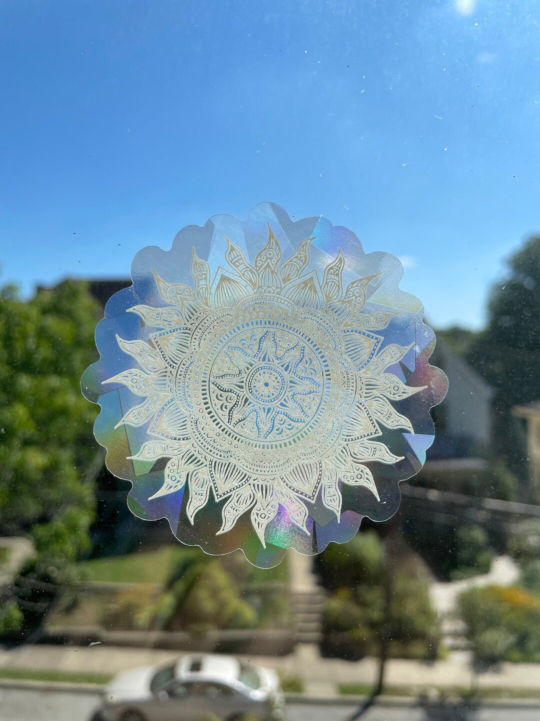 White Mandala Rainbow Sun Catcher, Sun Shape, Mandala, Window Decal ...