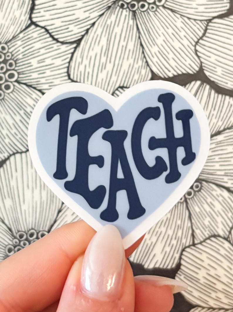 Blue Heart TEACH Sticker – Navy Graphic Vinyl Teacher Sticker – Durable ...