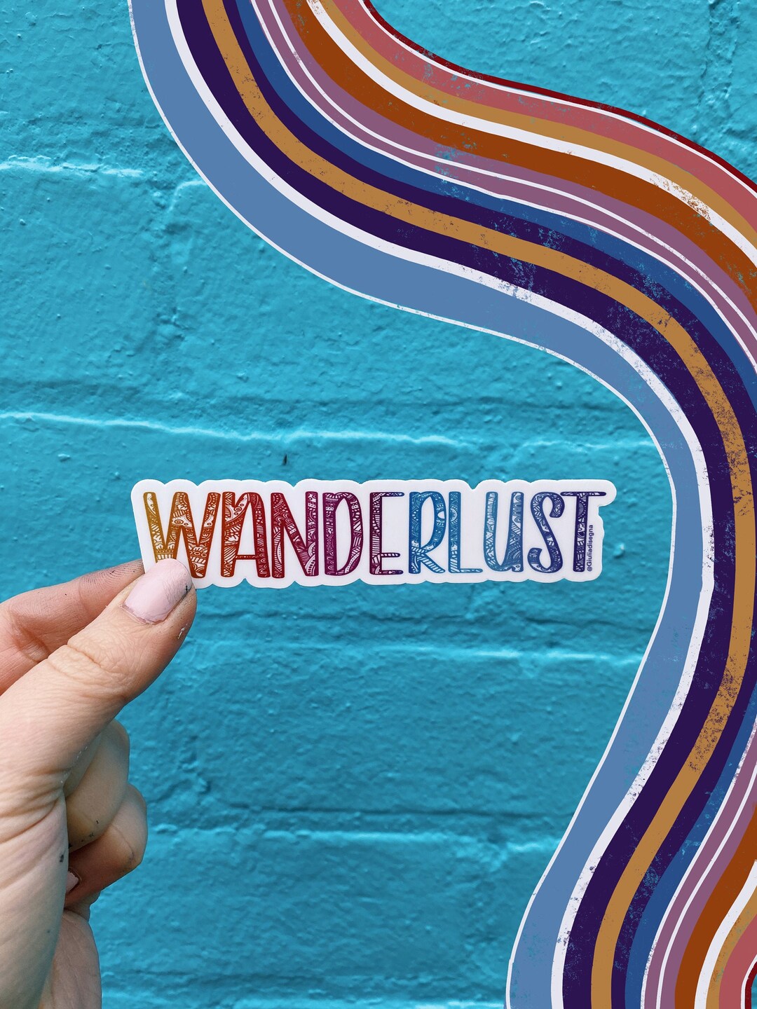 Wanderlust Rainbow Mandala Pattern Design White Outline Waterproof ...