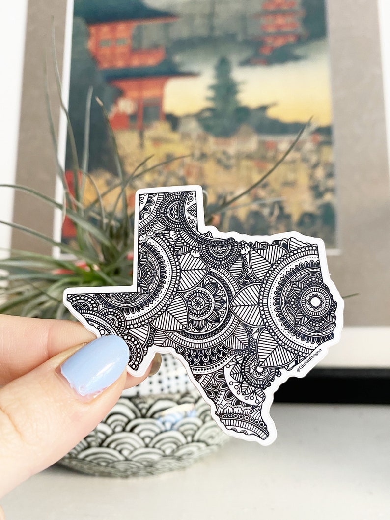Texas State Shape Mandala Pattern Glossy Waterproof Sticker, VSCO Girl ...