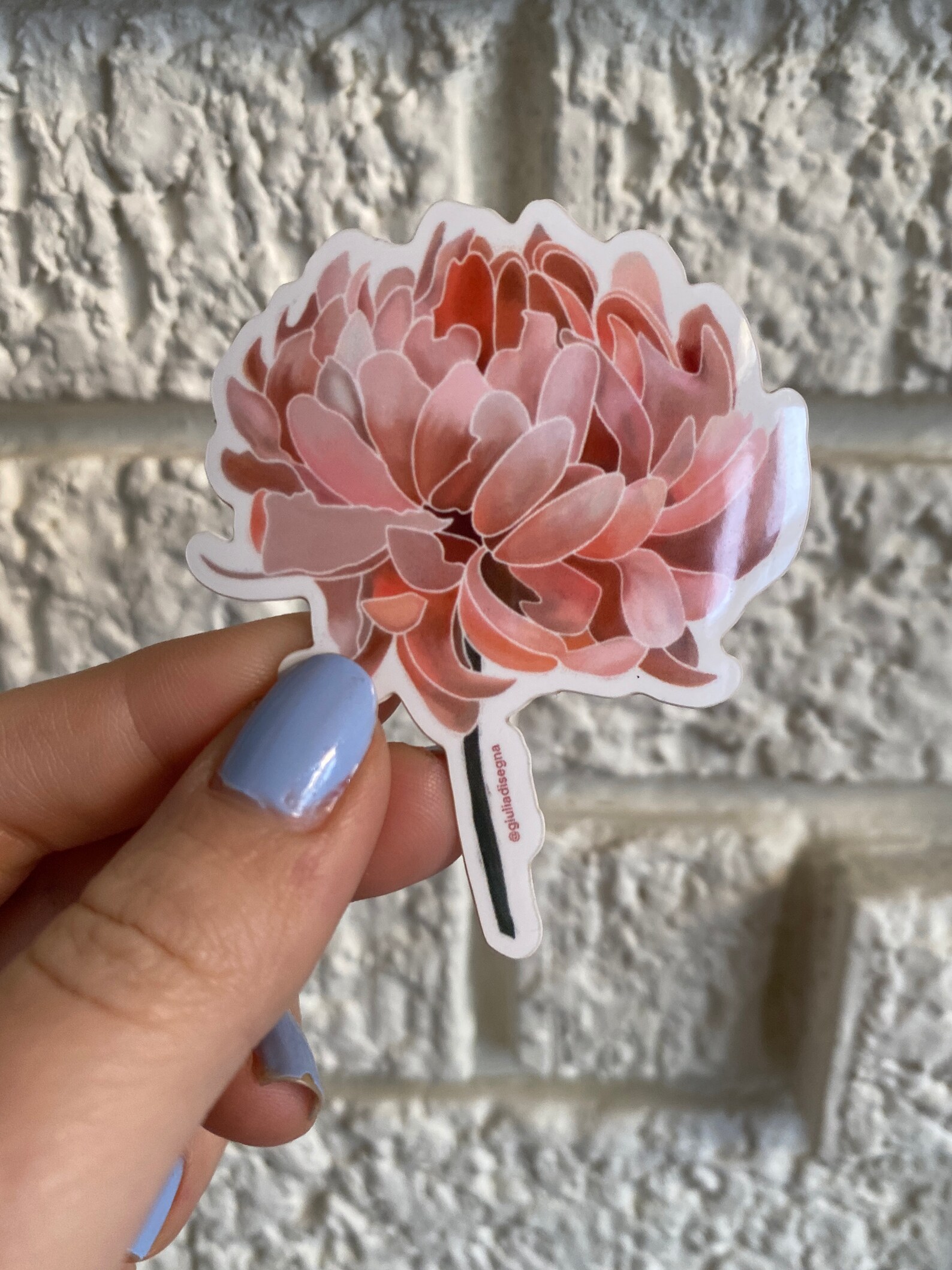 Glossy Pink Peony Design White Outline Waterproof Sticker, VSCO Girl ...