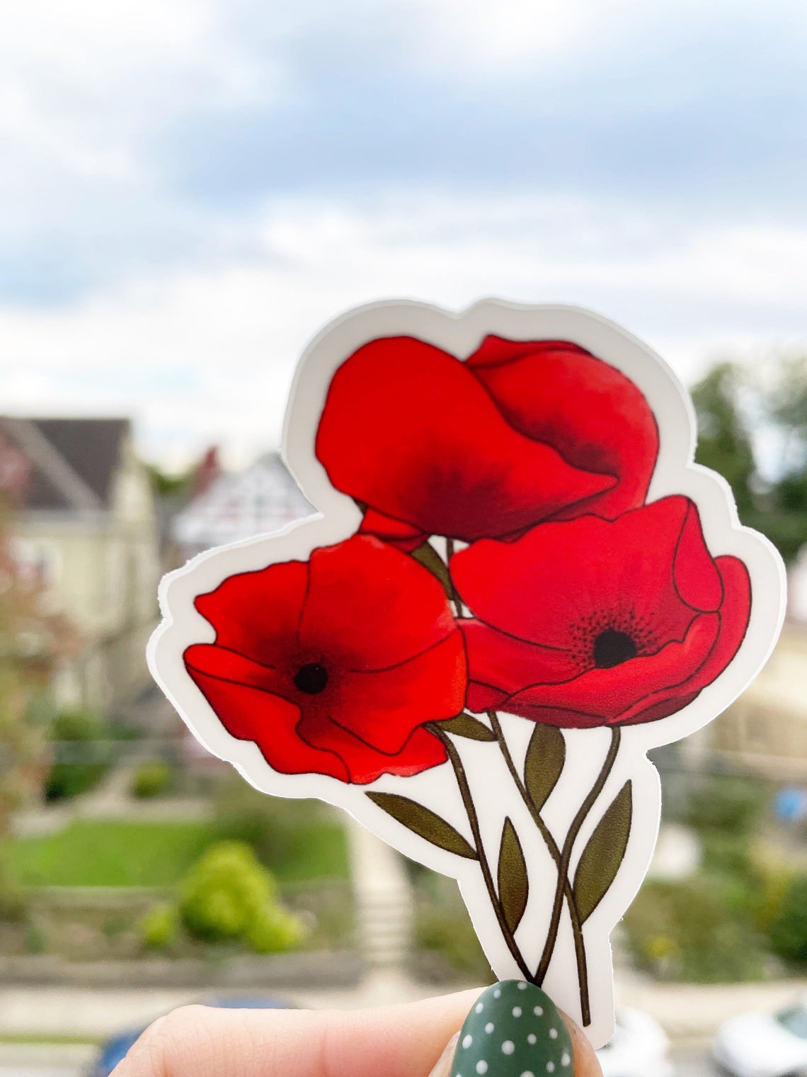 Poppy Flowers Vinyl Sticker Waterproof White Outline | Etsy