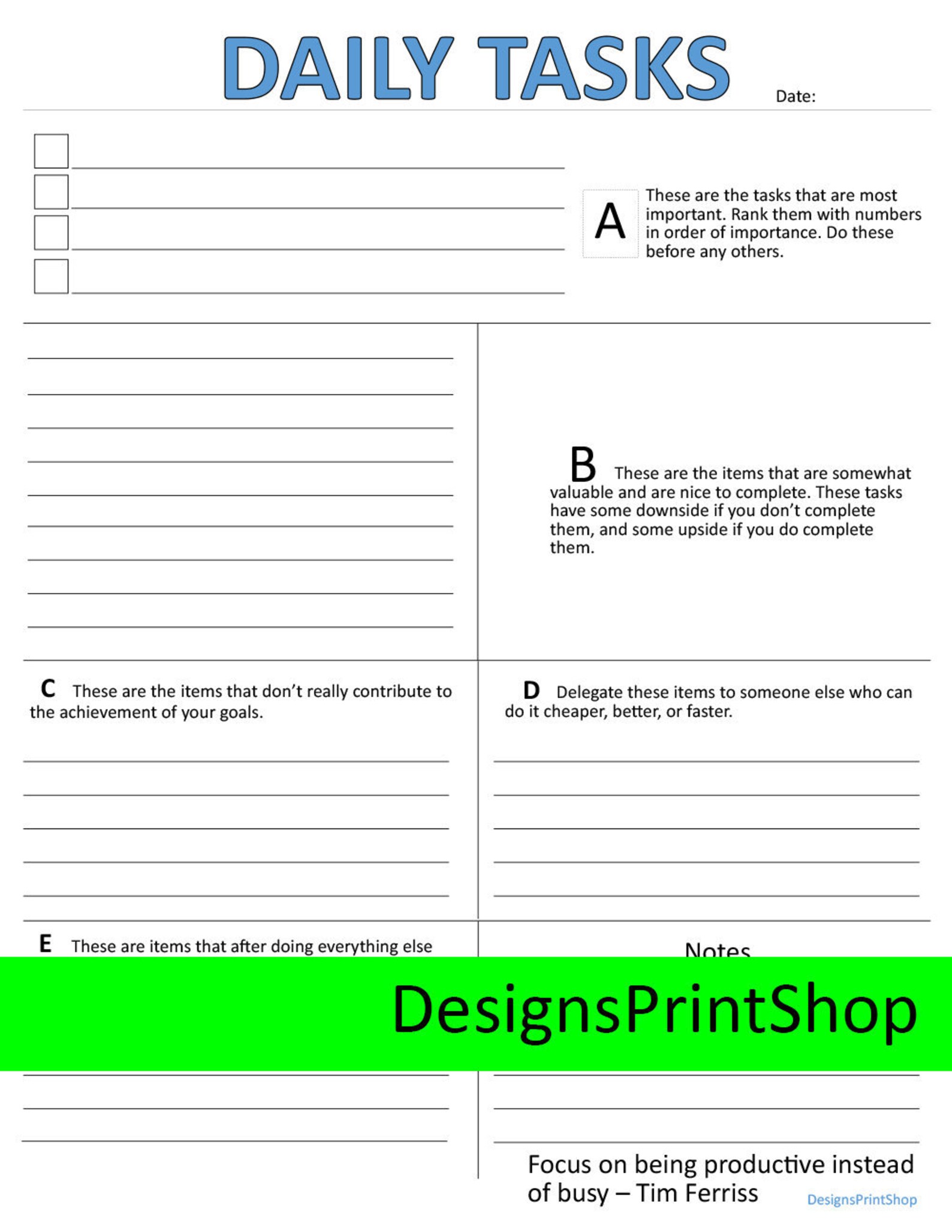 ABCDE Method Printable Task List - Etsy UK