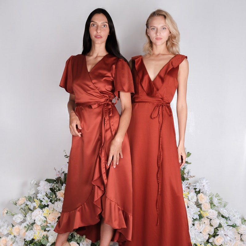 Satin Rust Bridesmaid Dress - Etsy