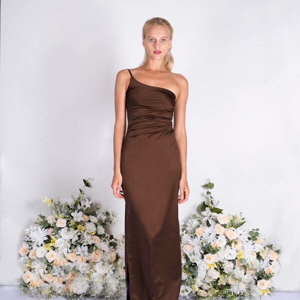Brown Satin Dress - Etsy