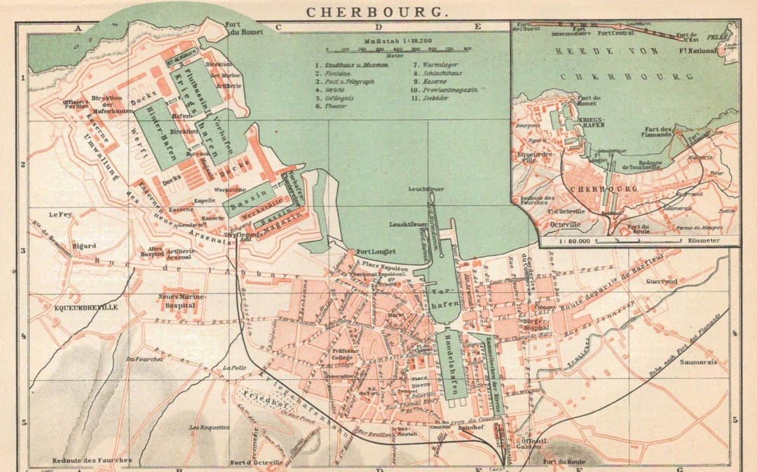 City Map. Cherbourg. Historical City Map From 1892 – Digital Download ...