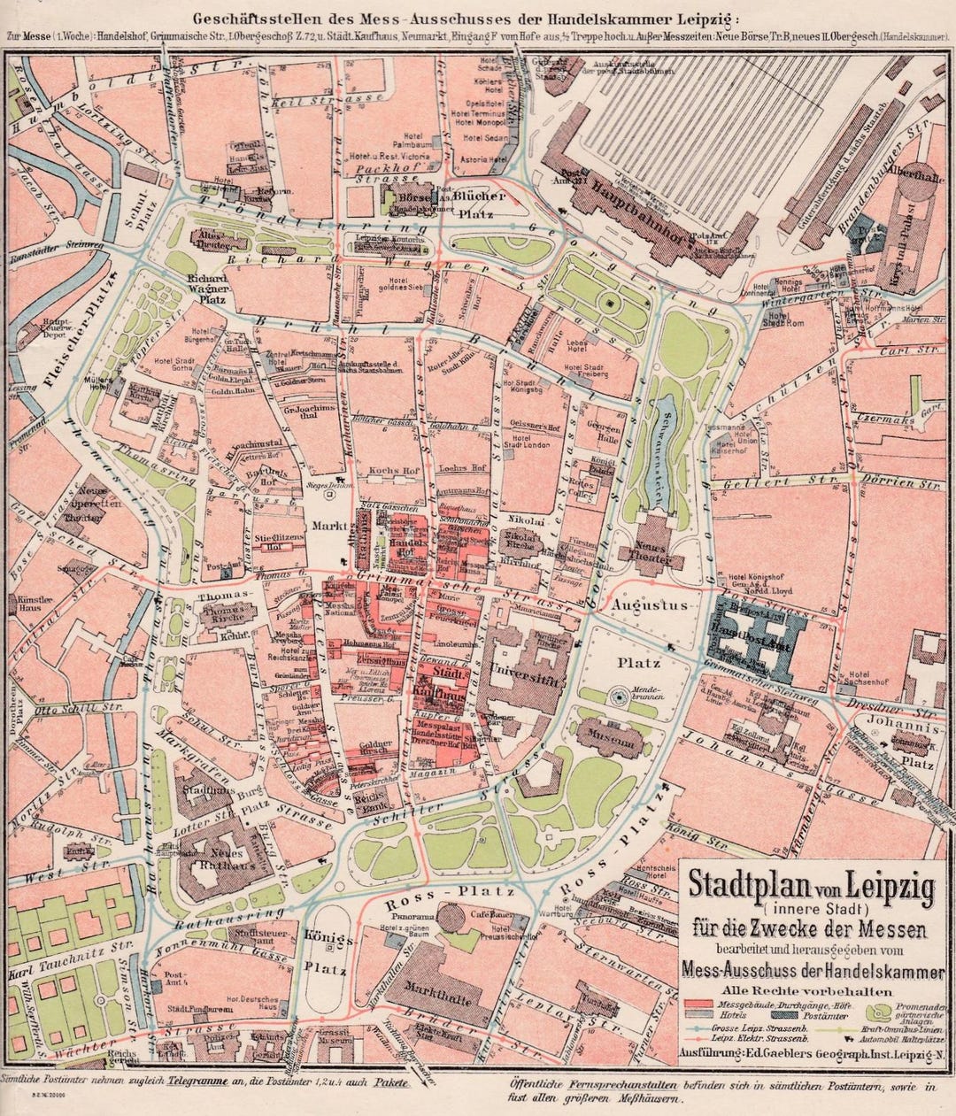 1916, City Map of Leipzig (inner City) for Trade Fair Purposes ...