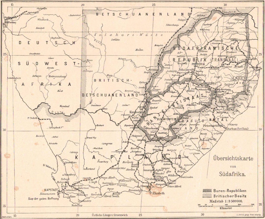 South Africa Historical Map From 1902 – Digital Download, Vintage Map ...