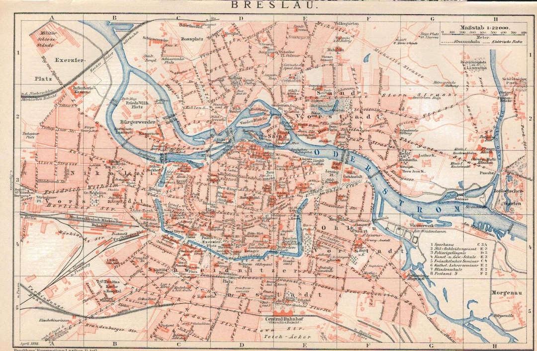 Circa 1895 City Map of Breslau. Scale 1:22,000. Historical City Map ...