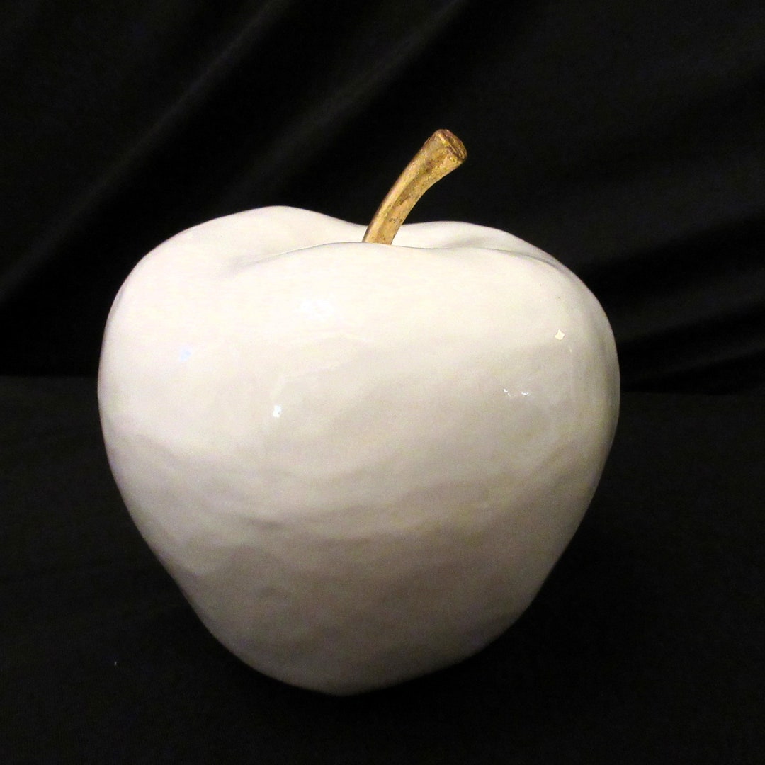 CERAMIC APPLE, 8", White, Gold Foil Stem, Home Decor, Classy, Elegant ...