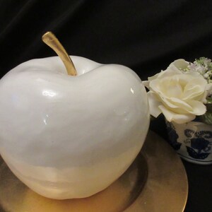 CERAMIC APPLE, 8", White, Gold Foil Stem, Home Decor, Classy, Elegant ...