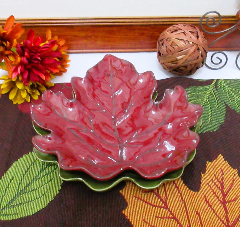 Harry & David Maple Leaf Dishes, Ceramic, Handmade, 9" Set of 2/ - Etsy