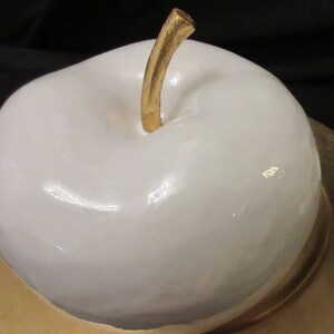 CERAMIC APPLE, 8", White, Gold Foil Stem, Home Decor, Classy, Elegant ...