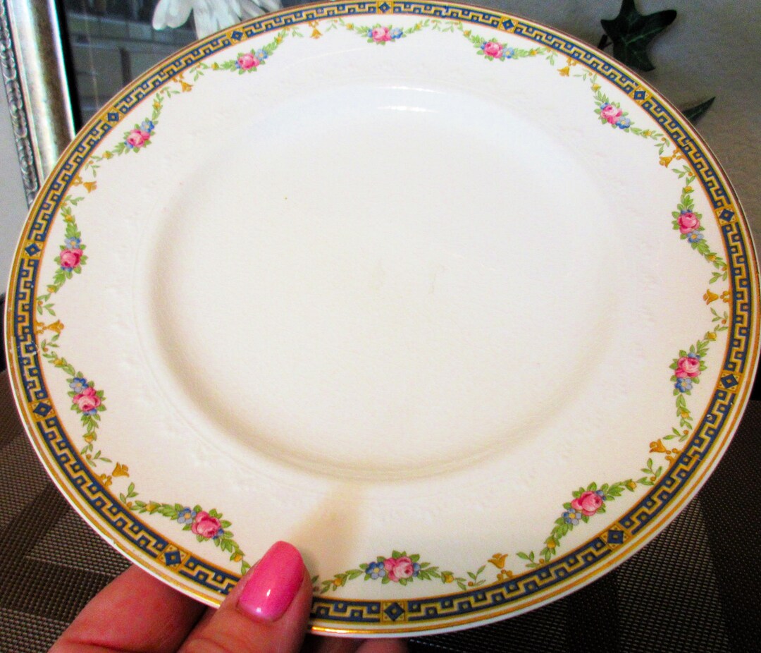 Vintage J & G Meakin Salad Plate: Pink Rose Wreath, Embossed Scroll ...