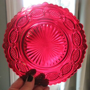 RED GLASS PLATES, (2) Rich Ruby Color, 7 1/2", Scalloped Edge, Diamond ...