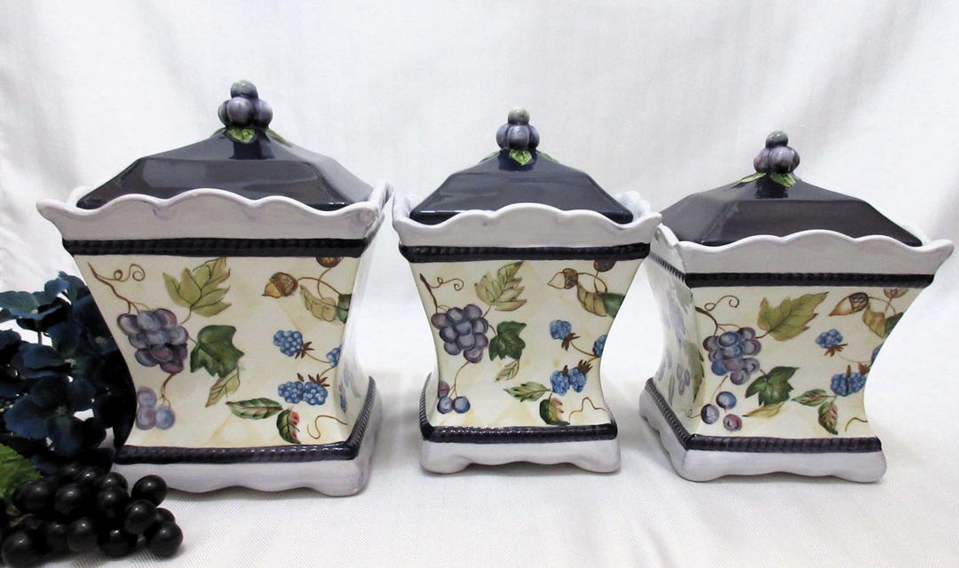 LOVELY CANISTER SET, 6 Pc Grape/berry Motif, Elegant, 9, Dark Purple ...