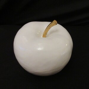 CERAMIC APPLE, 8", White, Gold Foil Stem, Home Decor, Classy, Elegant ...