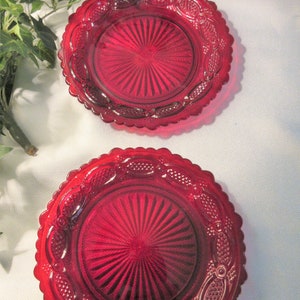 RED GLASS PLATES, (2) Rich Ruby Color, 7 1/2", Scalloped Edge, Diamond ...